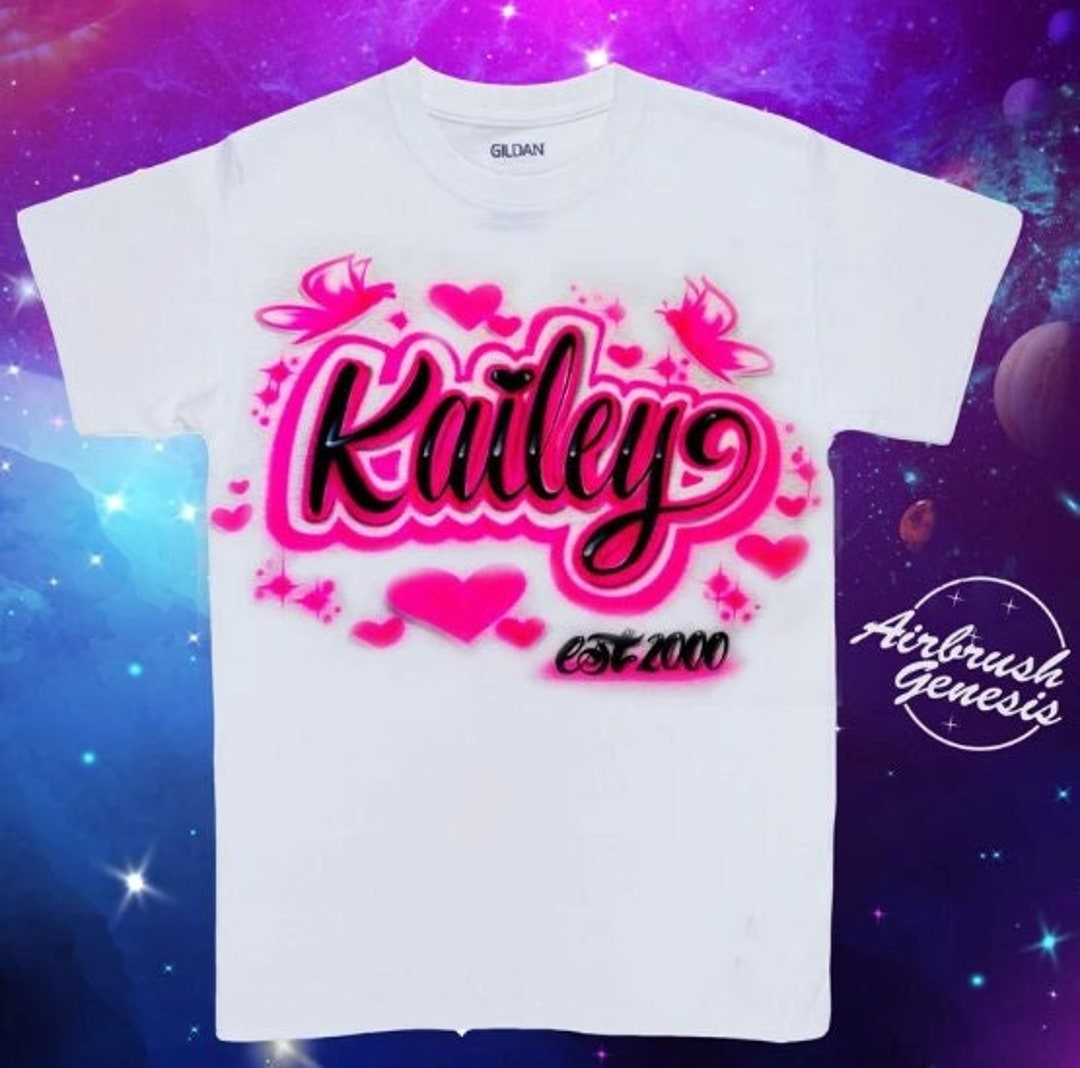 Airbrush T Shirt Script Name Hearts and Butterflies - Etsy
