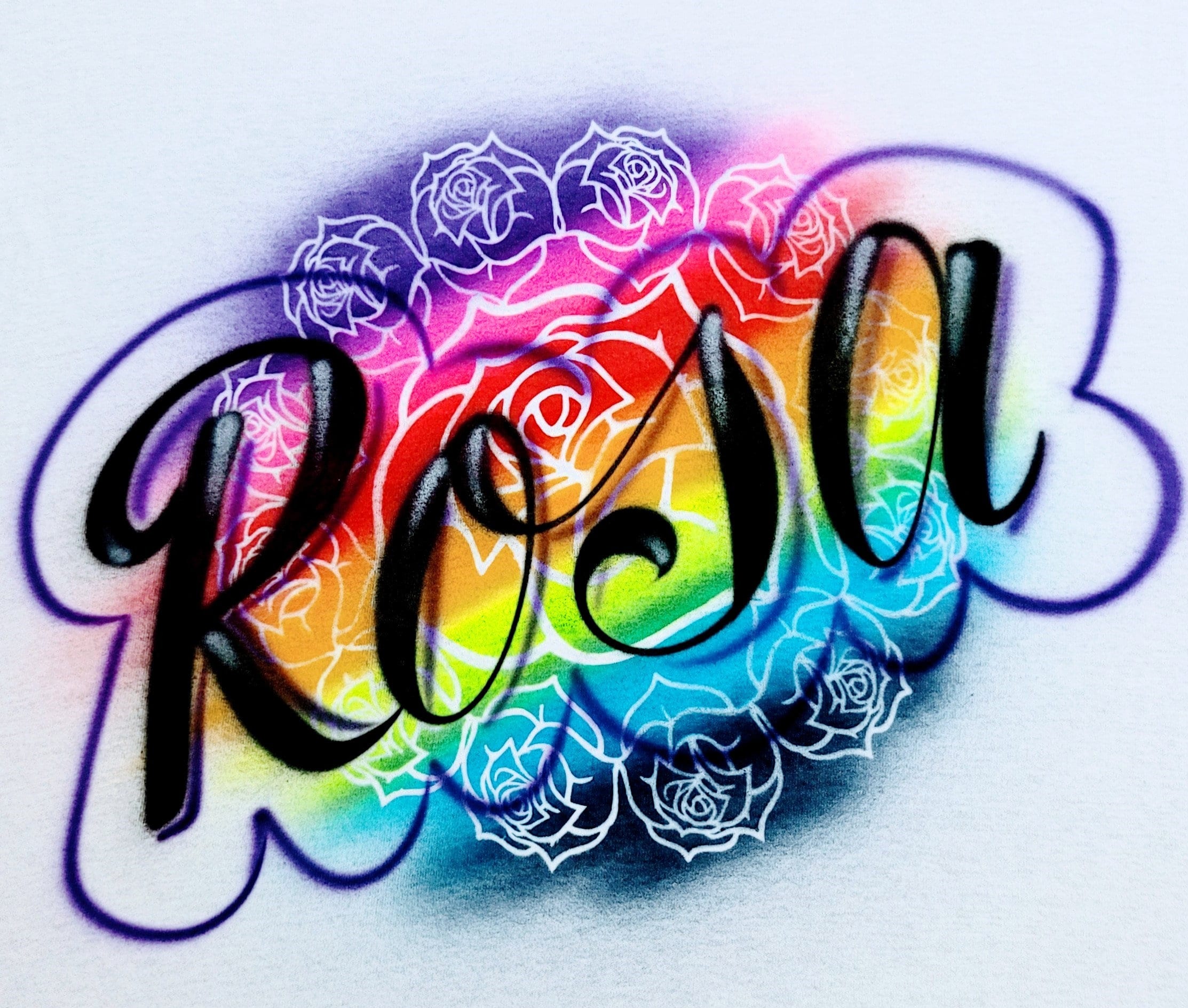 Airbrush T Shirt Rainbow Rose Galore Script Name Design - Etsy