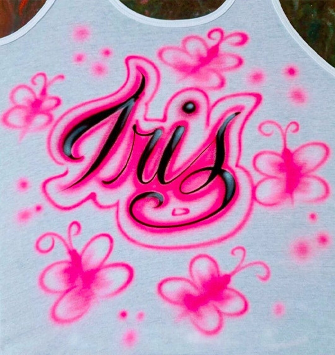 Airbrush T Shirt Script Name With Butterflies - Etsy