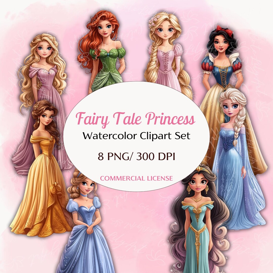 Whimsical Disney Princess Watercolor Clipart Set | Perfect for Crafts ...