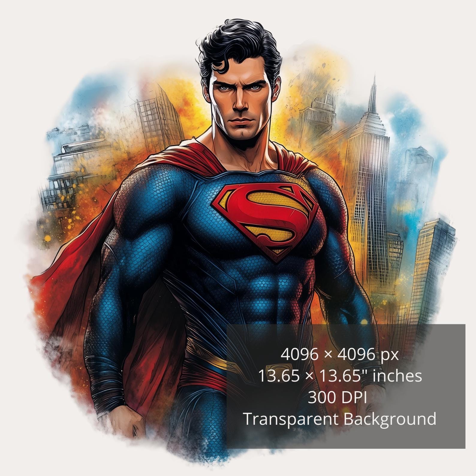 4 PNG Superman Splash and Watercolor Digital Designs Transparent ...