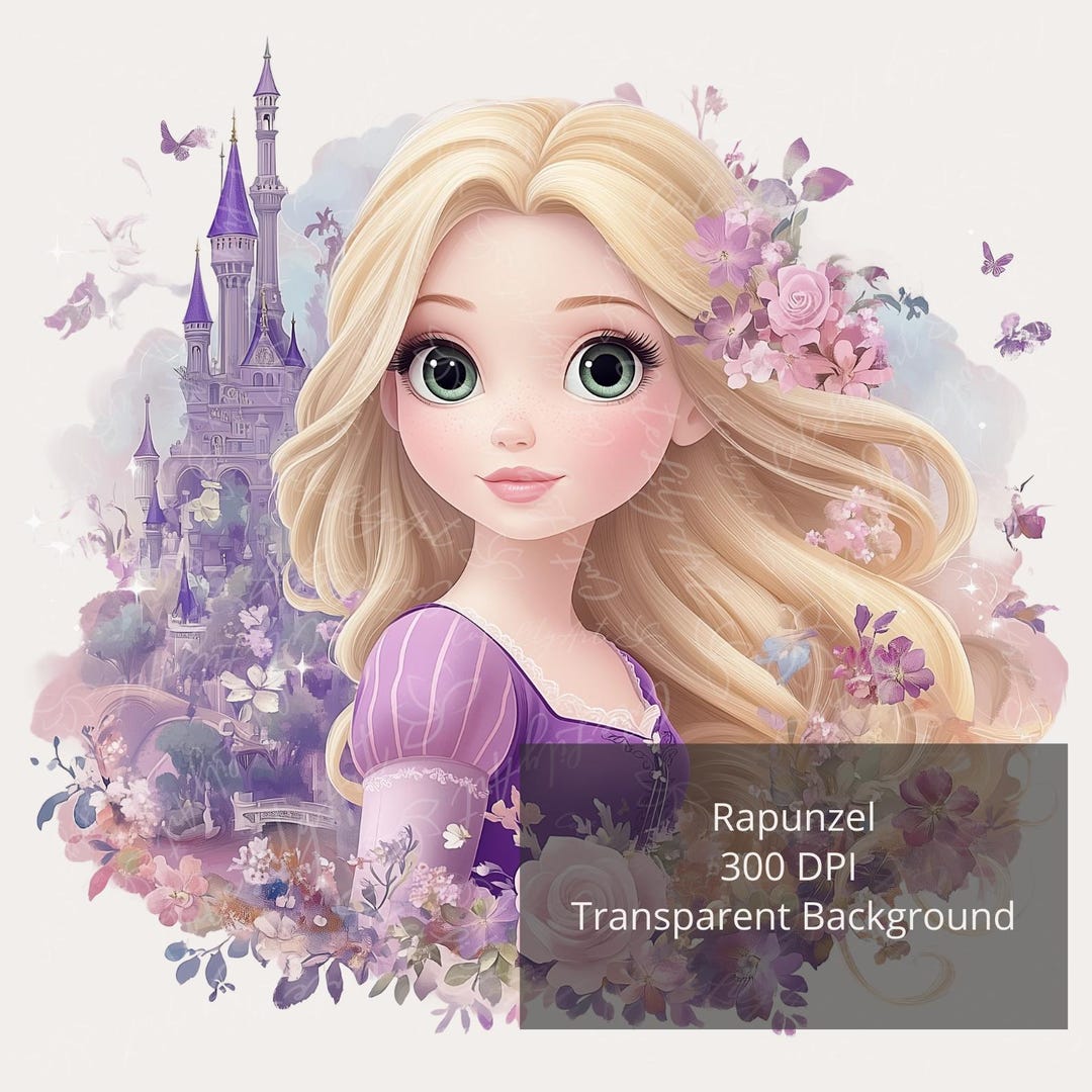 Rapunzel Floral Clipart | 4 PNG Disney Princess Watercolor | Tangled ...