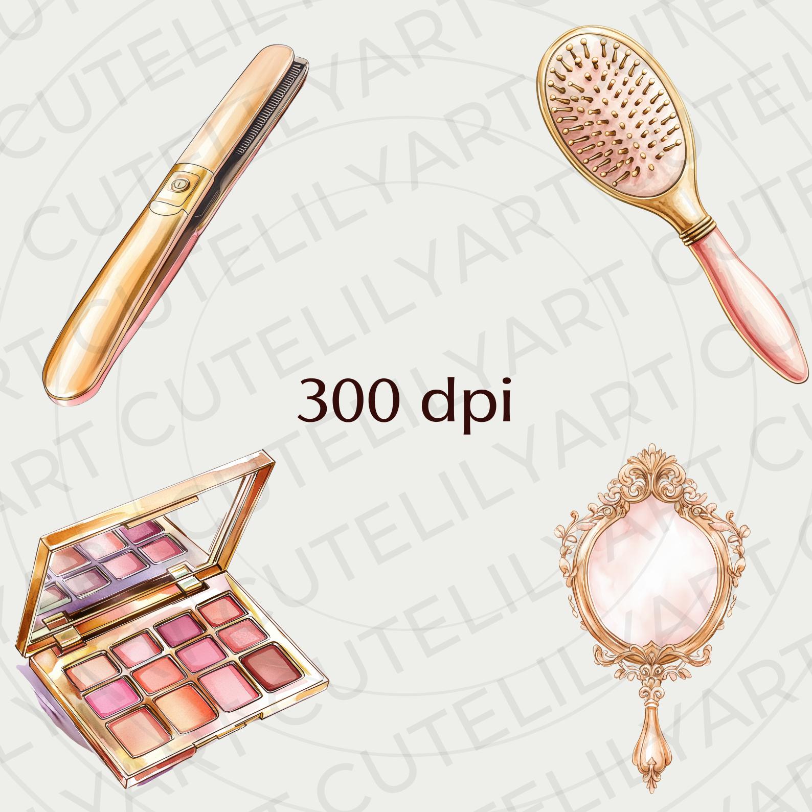 Luxury Beauty Tools Watercolor Clipart Set - 21 Pink and Gold Makeup ...
