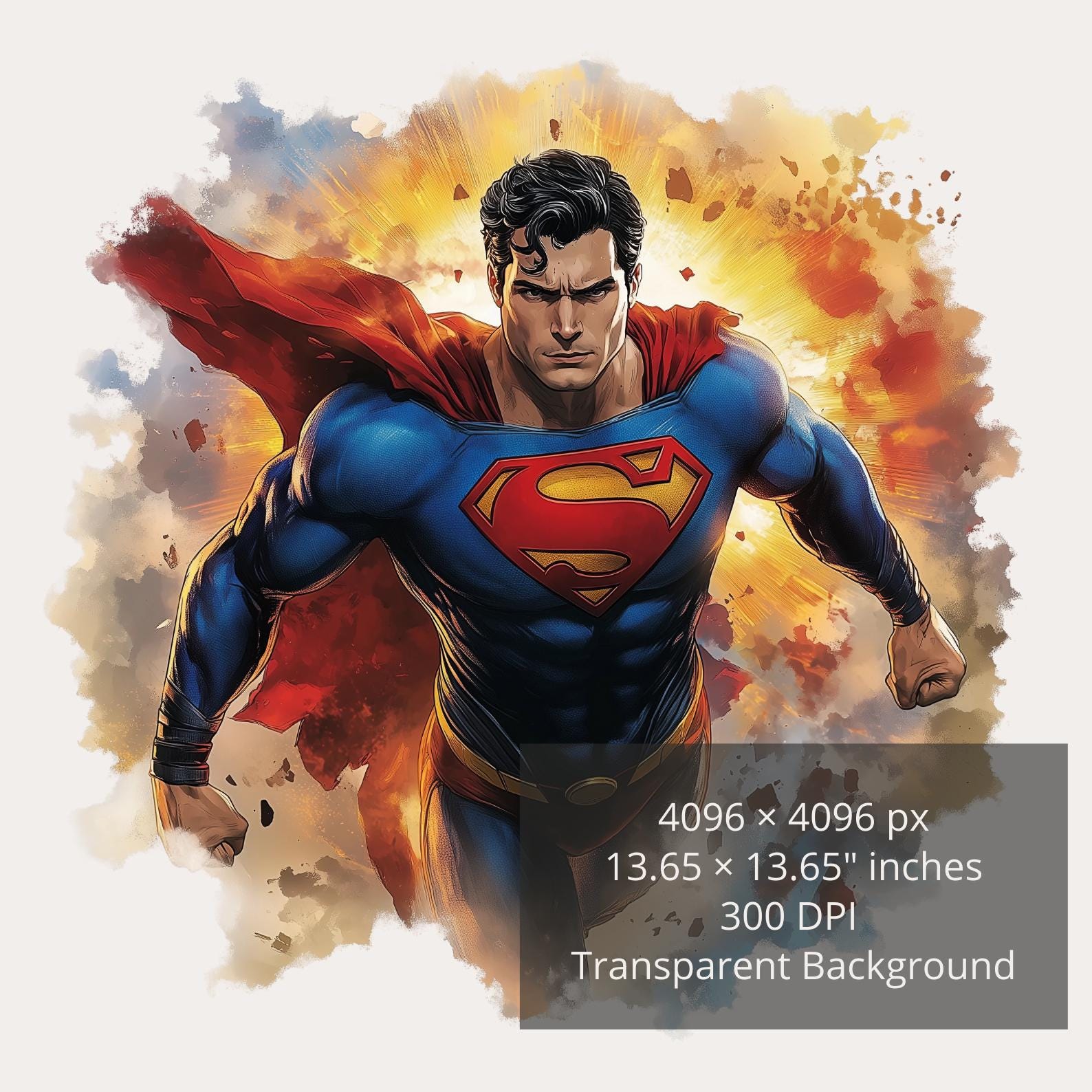 4 PNG Superman Splash and Watercolor Digital Designs Transparent ...