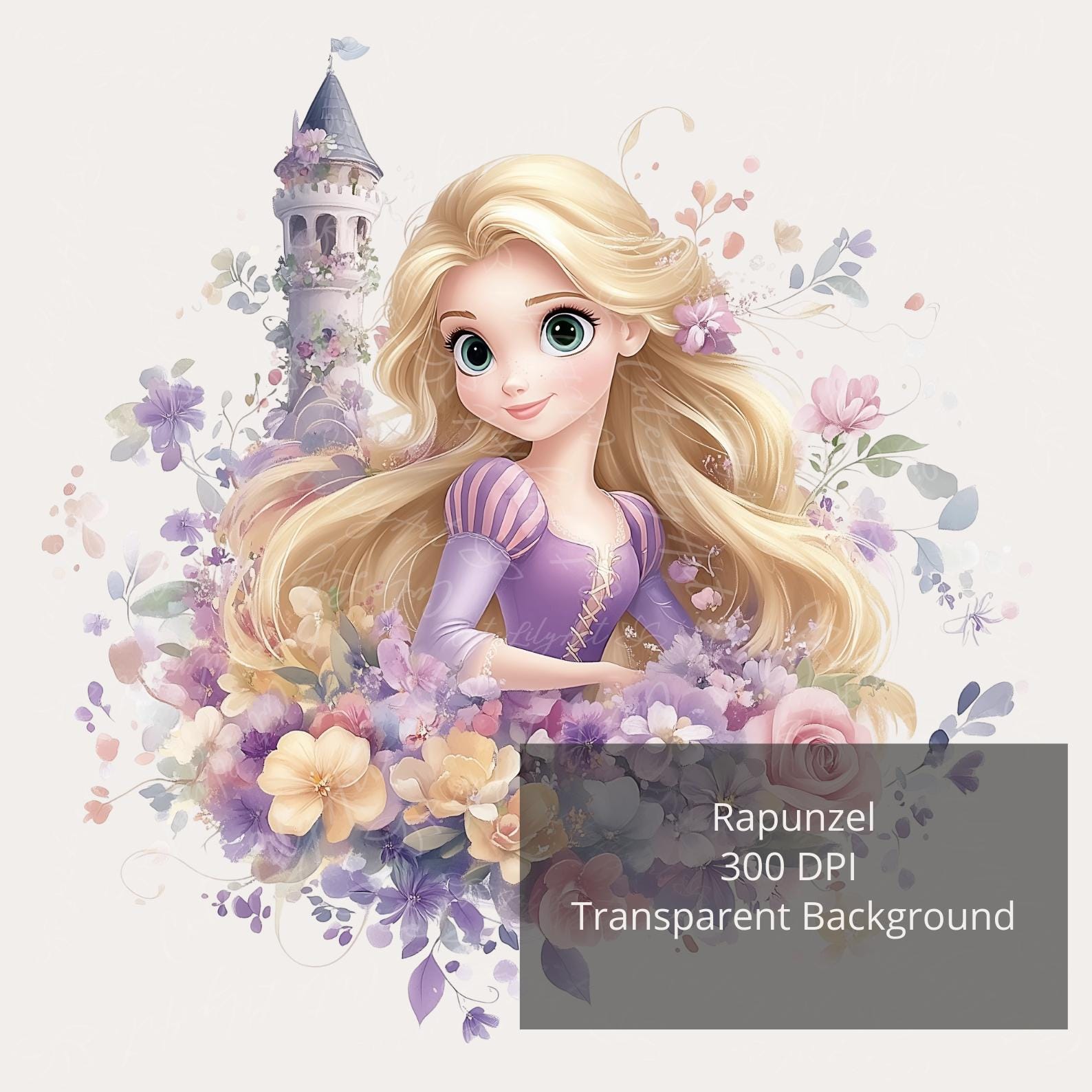 Rapunzel Floral Clipart | 4 PNG Disney Princess Watercolor | Tangled ...