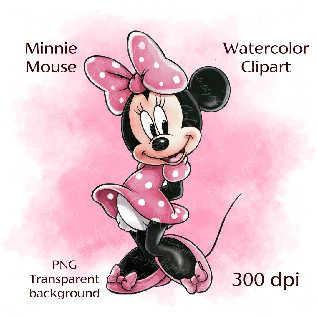 Minnie Mouse Watercolor Clipart - Cute Disney Character PNG - 300 DPI ...