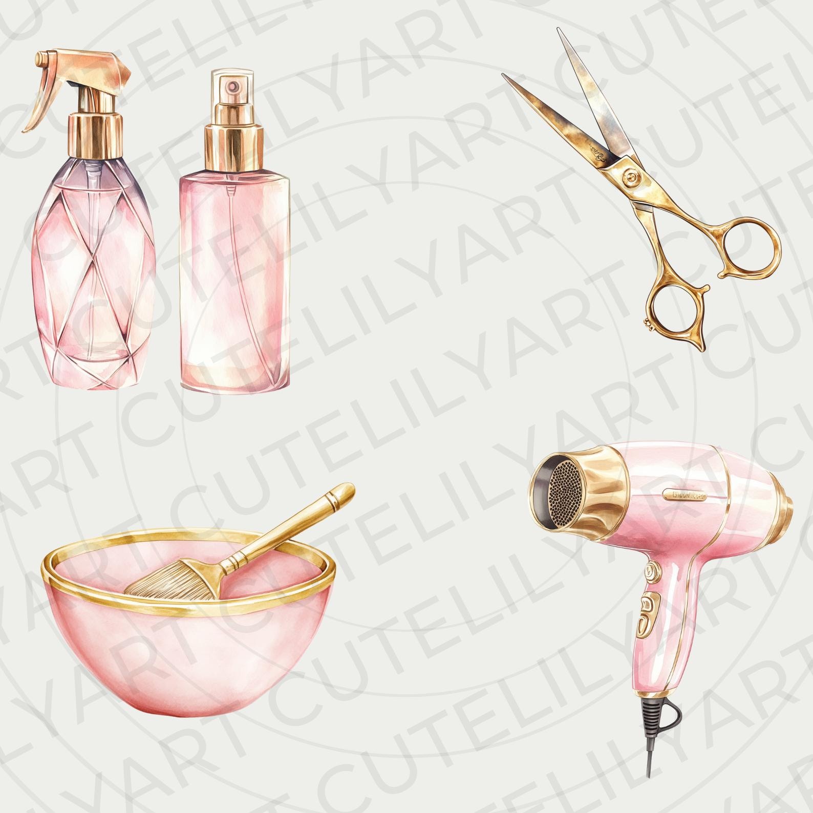 Luxury Beauty Tools Watercolor Clipart Set - 21 Pink and Gold Makeup ...
