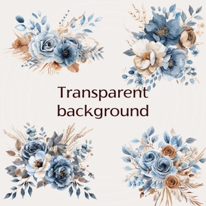 Watercolor Flower, Boho Flower, Boho Blue Clipart, Dusty Blue Flower ...