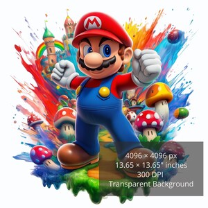 Super Mario Bros PNG Bundle | 5 Watercolor Splash Illustrations ...