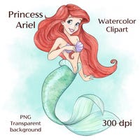 Princess Ariel Png, the Little Mermaid Clipart, Watercolor Background ...