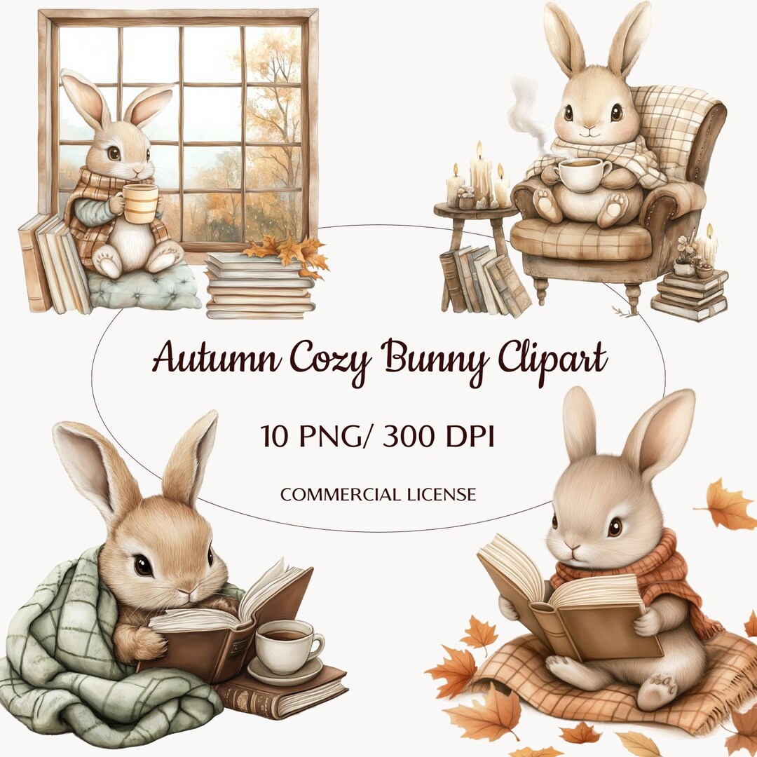 Whimsical Fall Bunny Clipart Bundle Adorable Watercolor Baby Bunnies ...