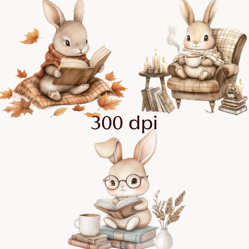 Whimsical Fall Bunny Clipart Bundle Adorable Watercolor Baby Bunnies ...