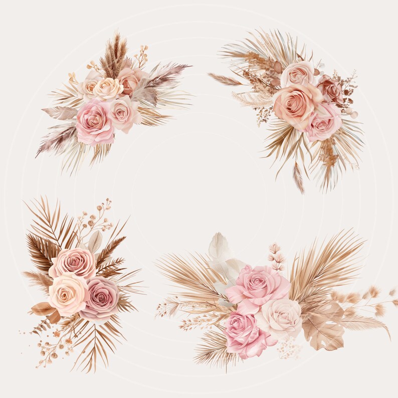 10 Elegant Boho Chic Pink and Ivory Floral Arrangements - Watercolor ...