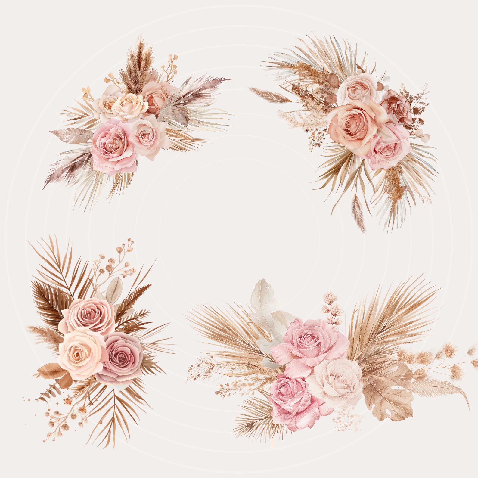 10 Elegant Boho Chic Pink and Ivory Floral Arrangements - Watercolor ...