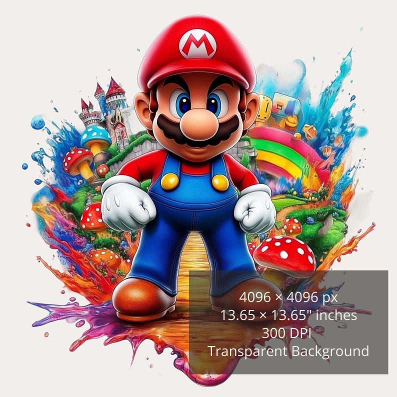 Super Mario Bros PNG Bundle | 5 Watercolor Splash Illustrations ...
