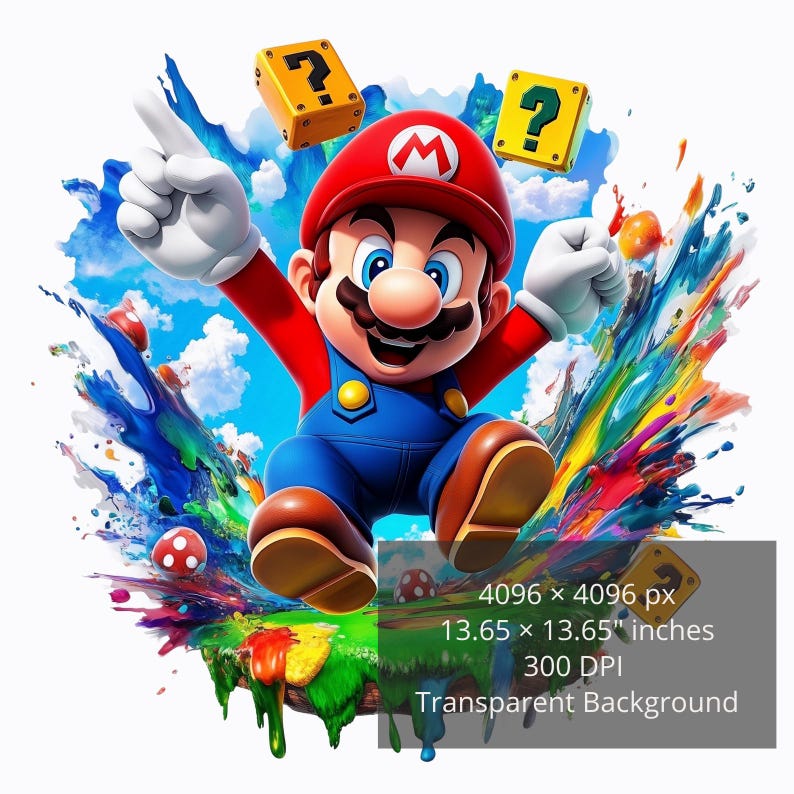 Super Mario Bros PNG Bundle | 5 Watercolor Splash Illustrations ...
