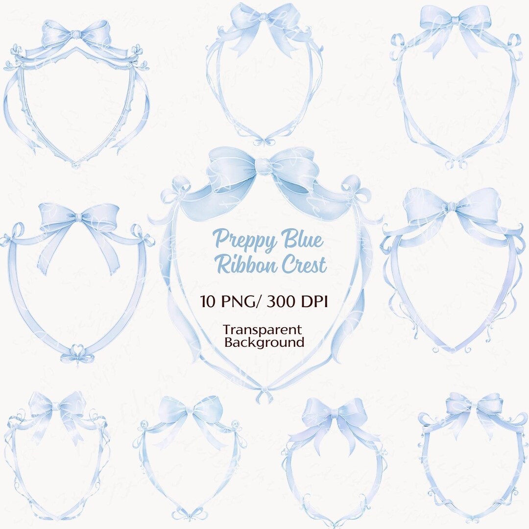 Watercolor Blue Ribbon Crest Frames PNG - Preppy Digital Clipart ...