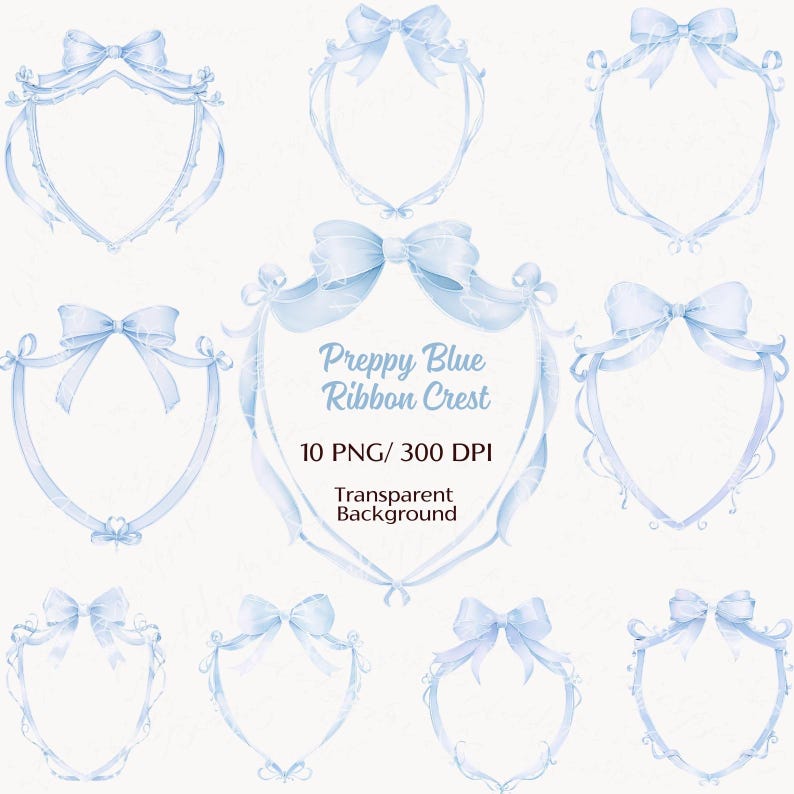 Watercolor Blue Ribbon Crest Frames PNG - Preppy Digital Clipart ...