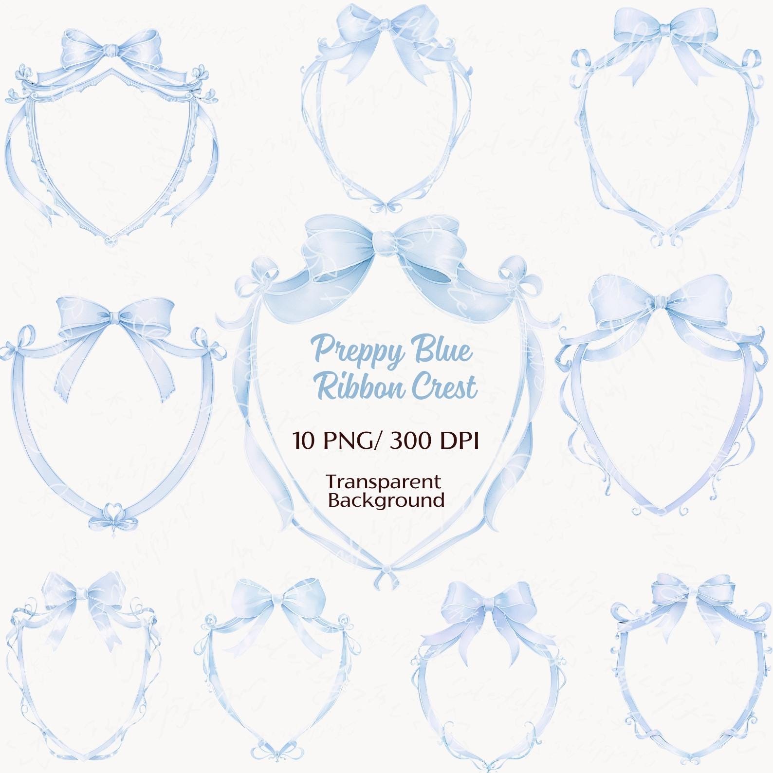 Watercolor Blue Ribbon Crest Frames PNG - Preppy Digital Clipart ...