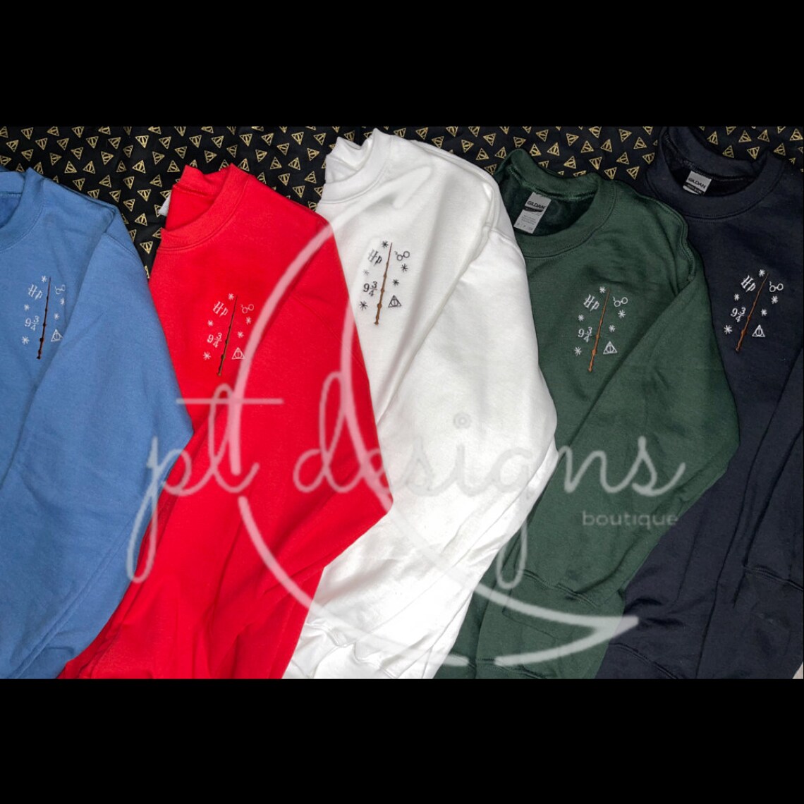 HP Wizard Embroidered Crewneck Sweatshirt HP Embroidery - Etsy
