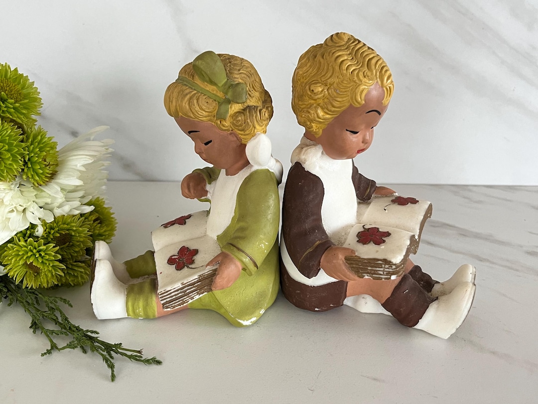 Alabaster Hand Painted Boy and Girl Figurine Bookends Figures 1930’s ...