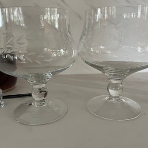 Vintage Crystal Brandy Snifter Glass With Etched Flowers. Cognac ...