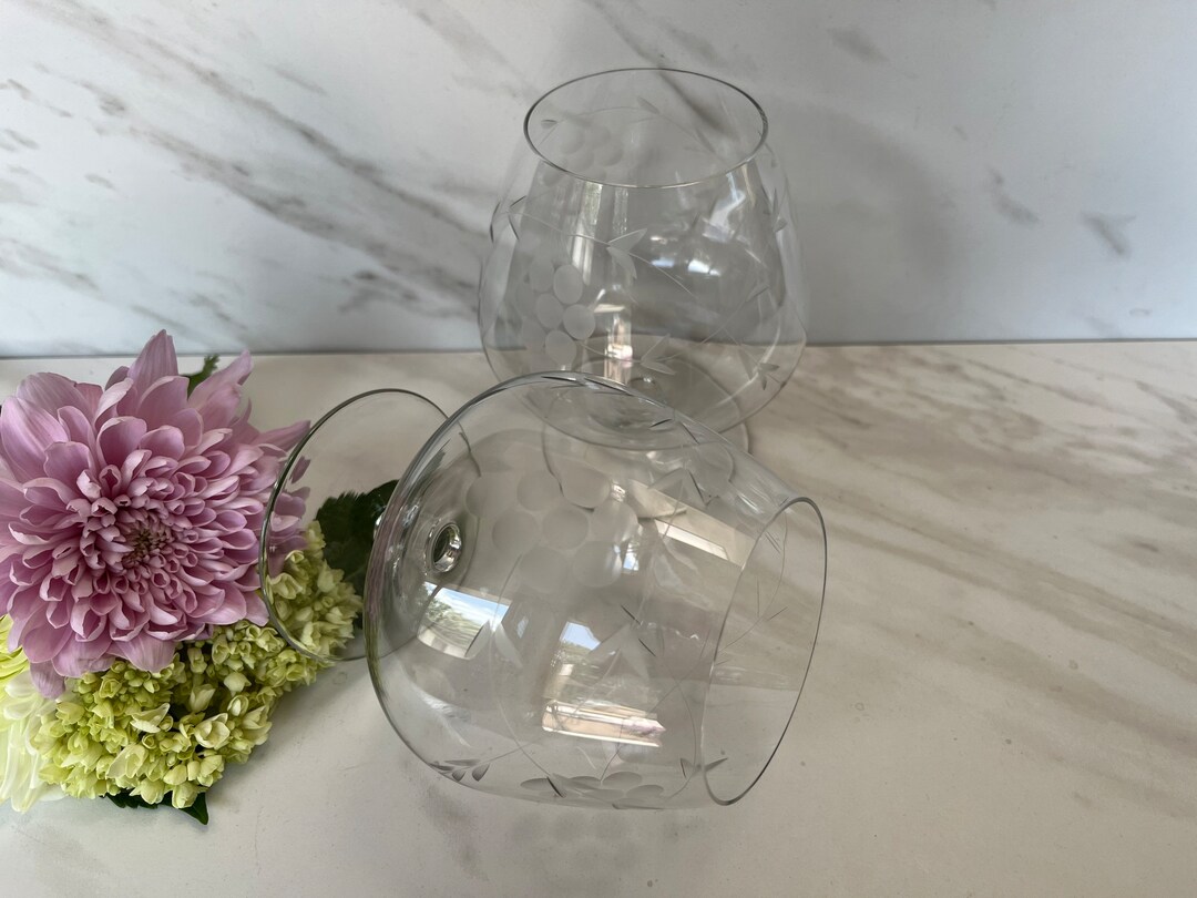 Vintage Crystal Brandy Snifter Glass With Etched Grapes and Flowers ...