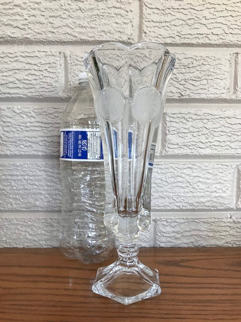 Fostoria Crystal Coin Clear and Frosted Glass Vase. Made in - Etsy