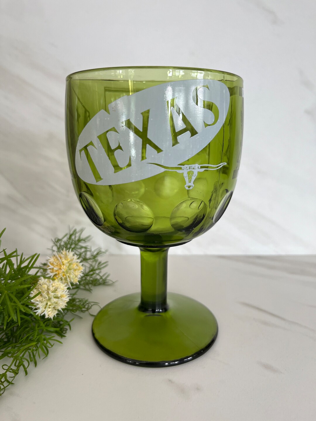 Texas Vintage Souvenir Green Pedestal Goblet Thumb Print Beer Glass ...