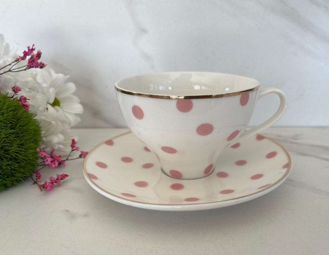 Vintage Porcelain Bone China Pink Polka Dot Tea or Coffee Saucer and ...
