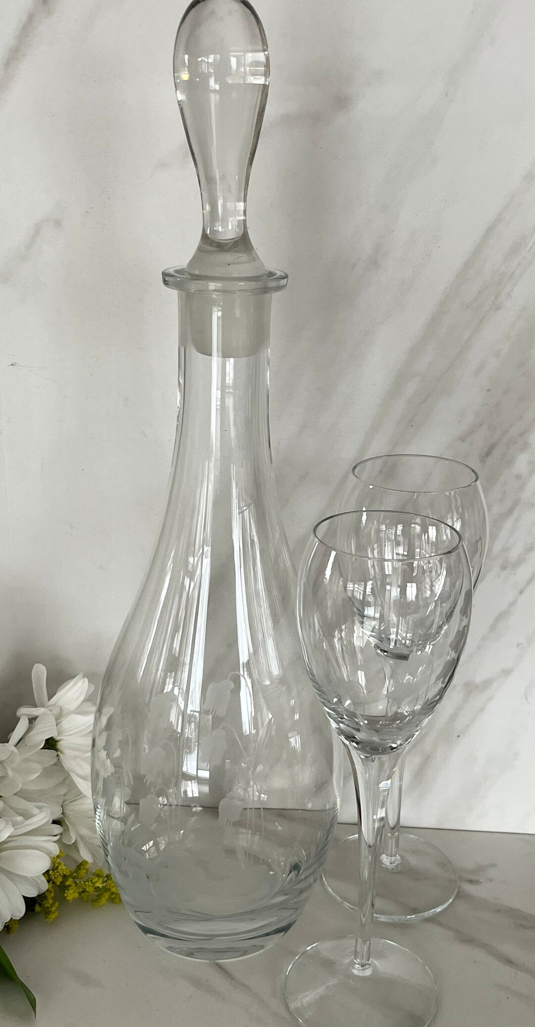 Vintage Etched Lily of the Valley Whiskey, Wine, Brandy or Liqueur ...