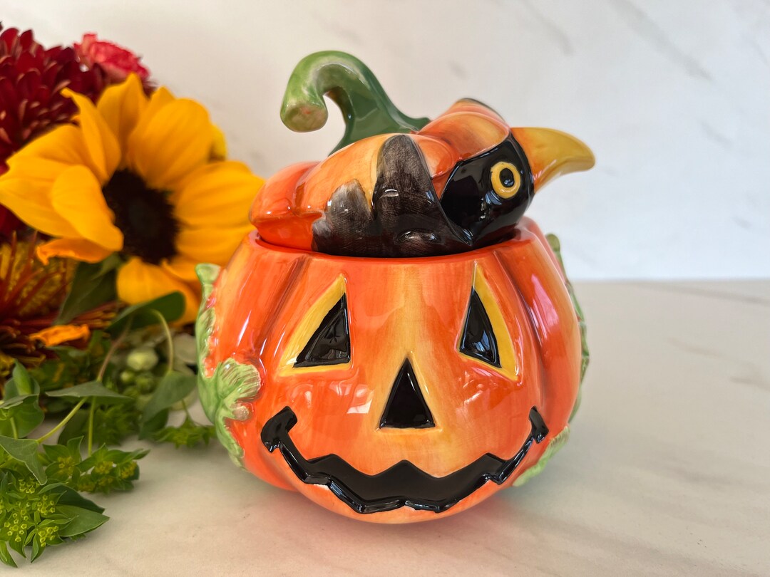 Fitz and Floyd Jack Olantern Pumpkin Bowl With Lid and Crow Hiding. - Etsy