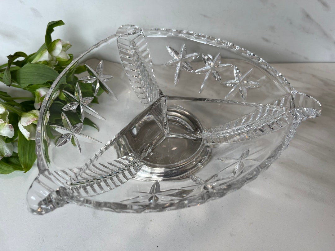 Crystal Divided Dish With Sterling Silver Base. Marked Sterling. - Etsy