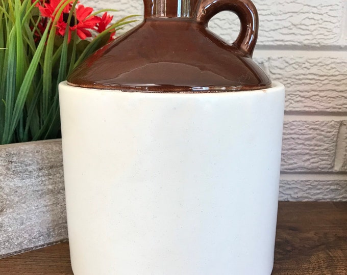 Moonshine Jug With Handle. Brown Glaze Top and Stone Ware Bottom ...