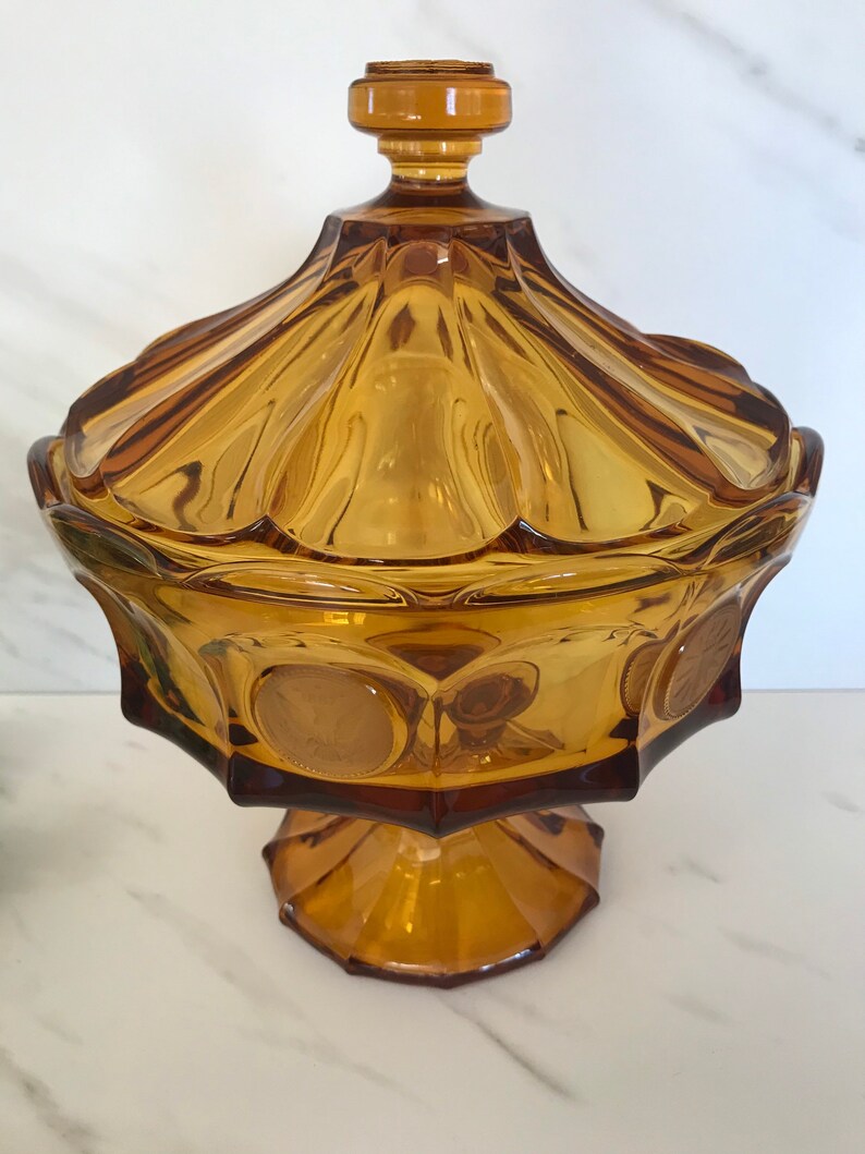 Gorgeous Amber Fostoria Glass Coin Pattern Large Covered - Etsy