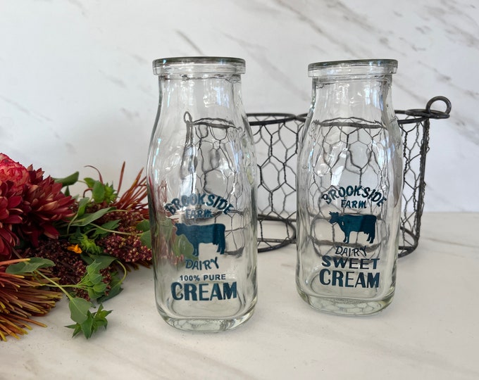 Vintage Half Pint Bottle. Brookside Farm Dairy 100% Cream. Set of Two ...