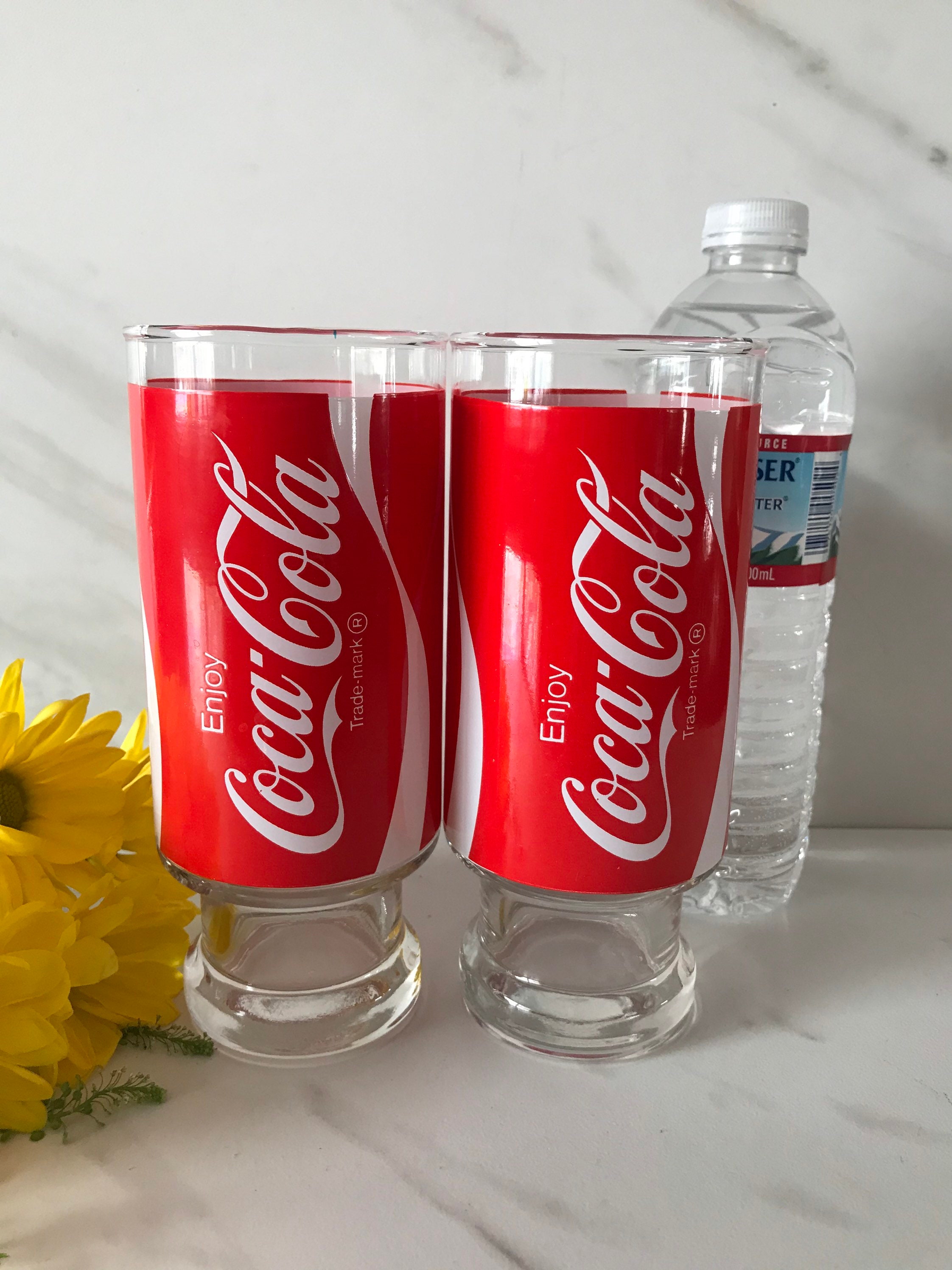 Vintage Footed Coca Cola Can Glasses Enjoy Coca Cola Red and | Etsy