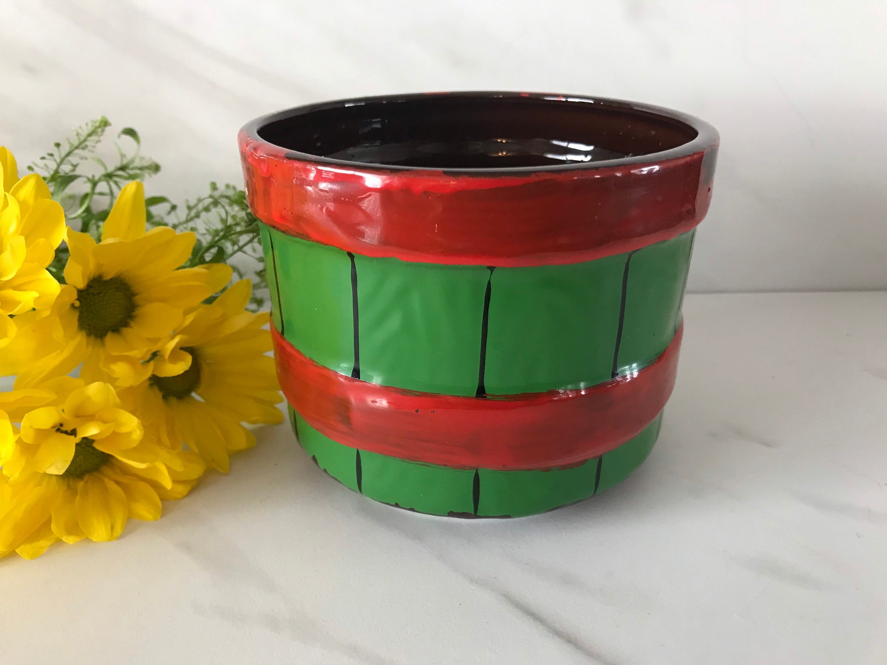 Replo Vintage Ceramic Bucket Planter. Cold Painted. 6233 Made | Etsy