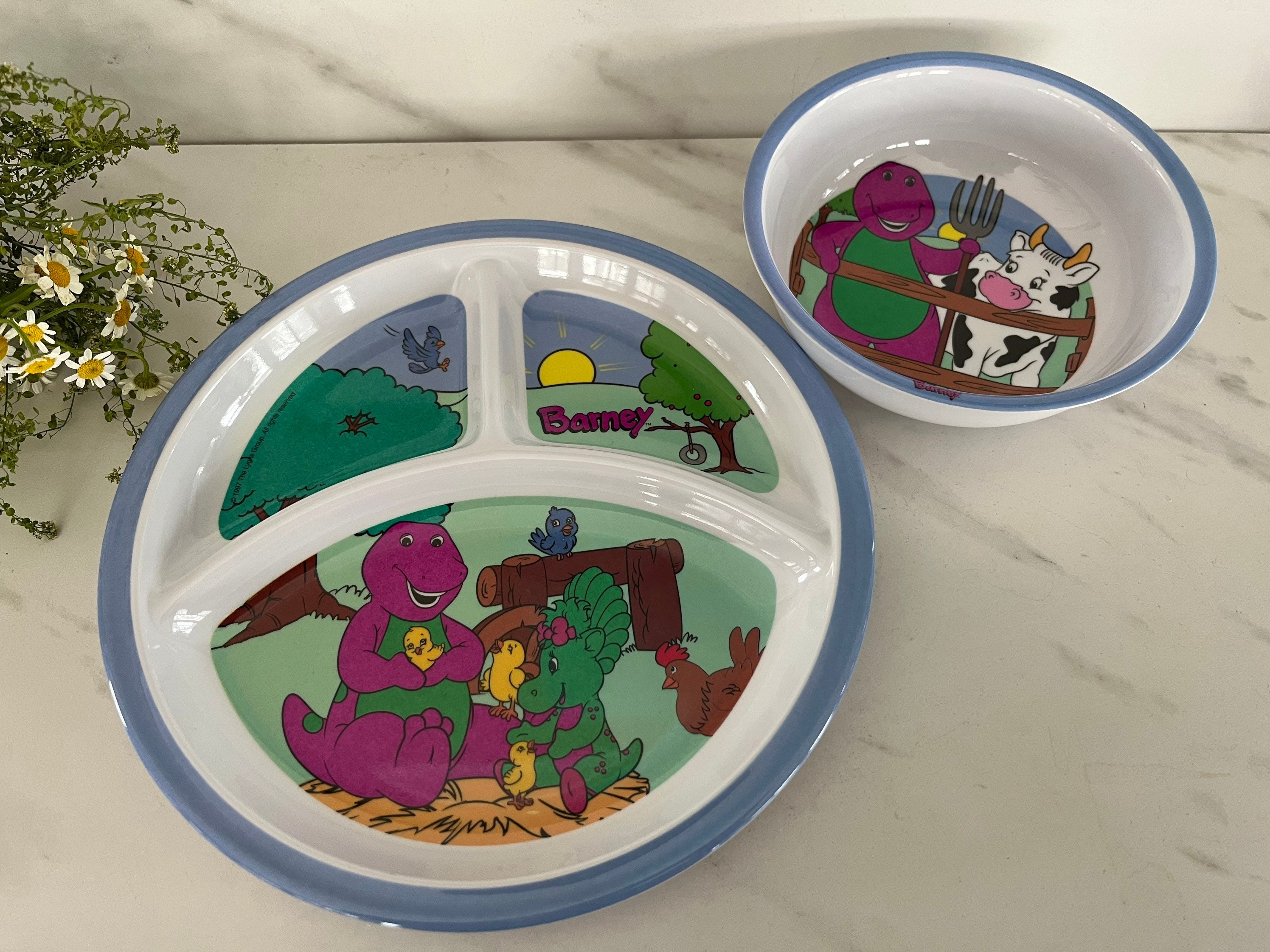 Barney the Purple Dinosaur Childrens Dish Set. barnyard - Etsy