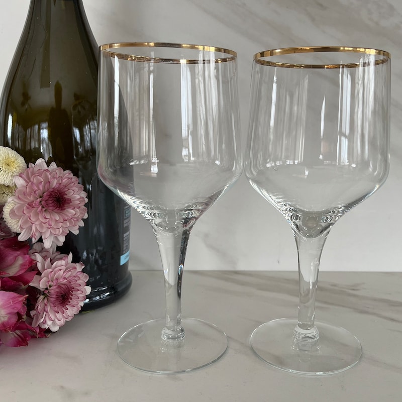 Gold Rimmed Wine Glasses - Etsy