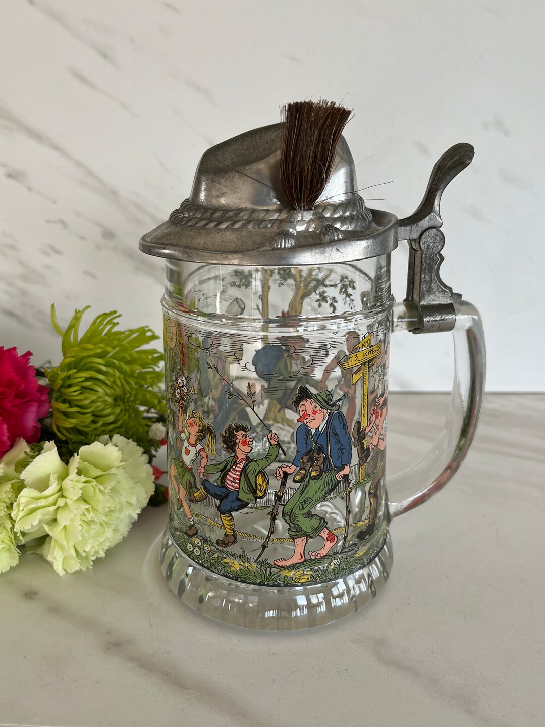 BMF West German Beer Glass Stein With Pewter Alpine Bavarian Hat Lid ...