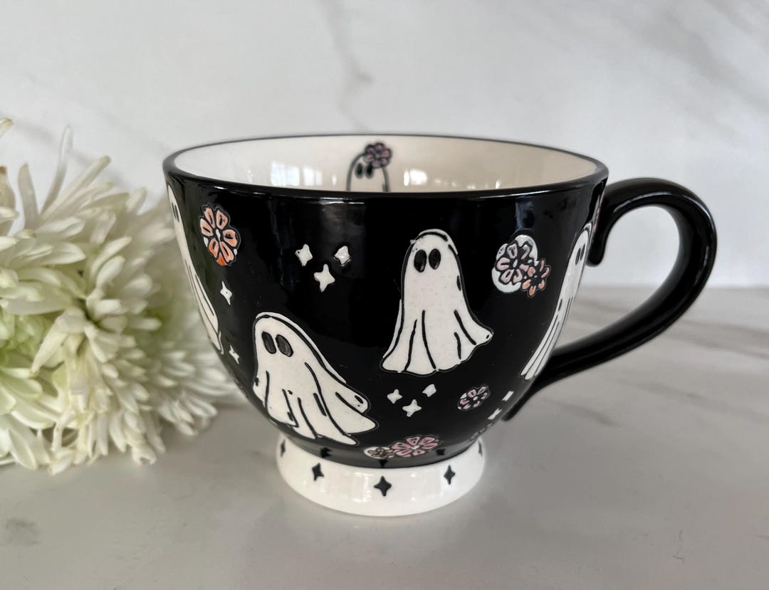Halloween Ghost Ceramic Soup, Coffee or Tea Mug “girlie Ghostly” Marked ...