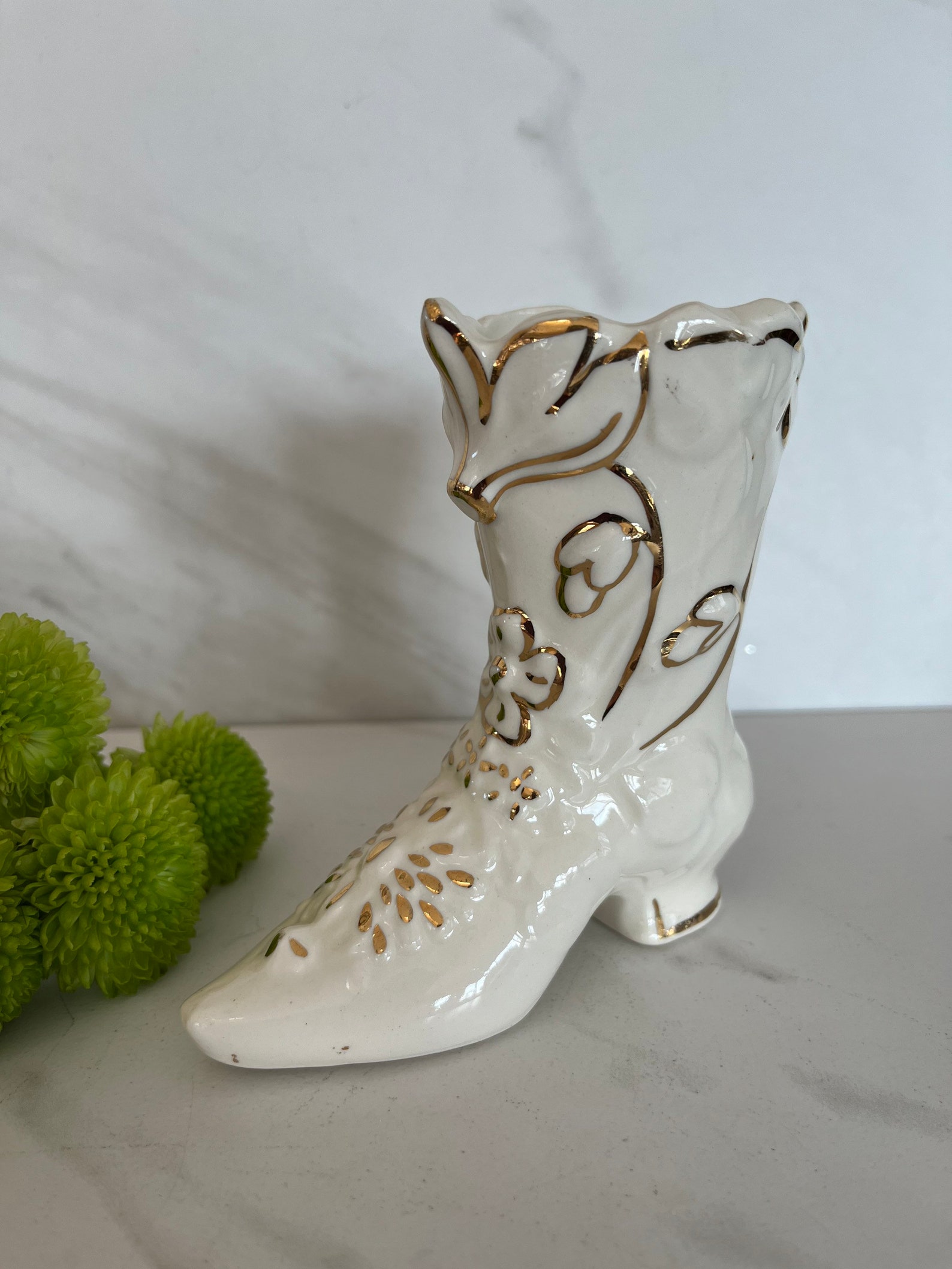 Vintage Victorian Shoe Vase or Collectible White With Gold - Etsy