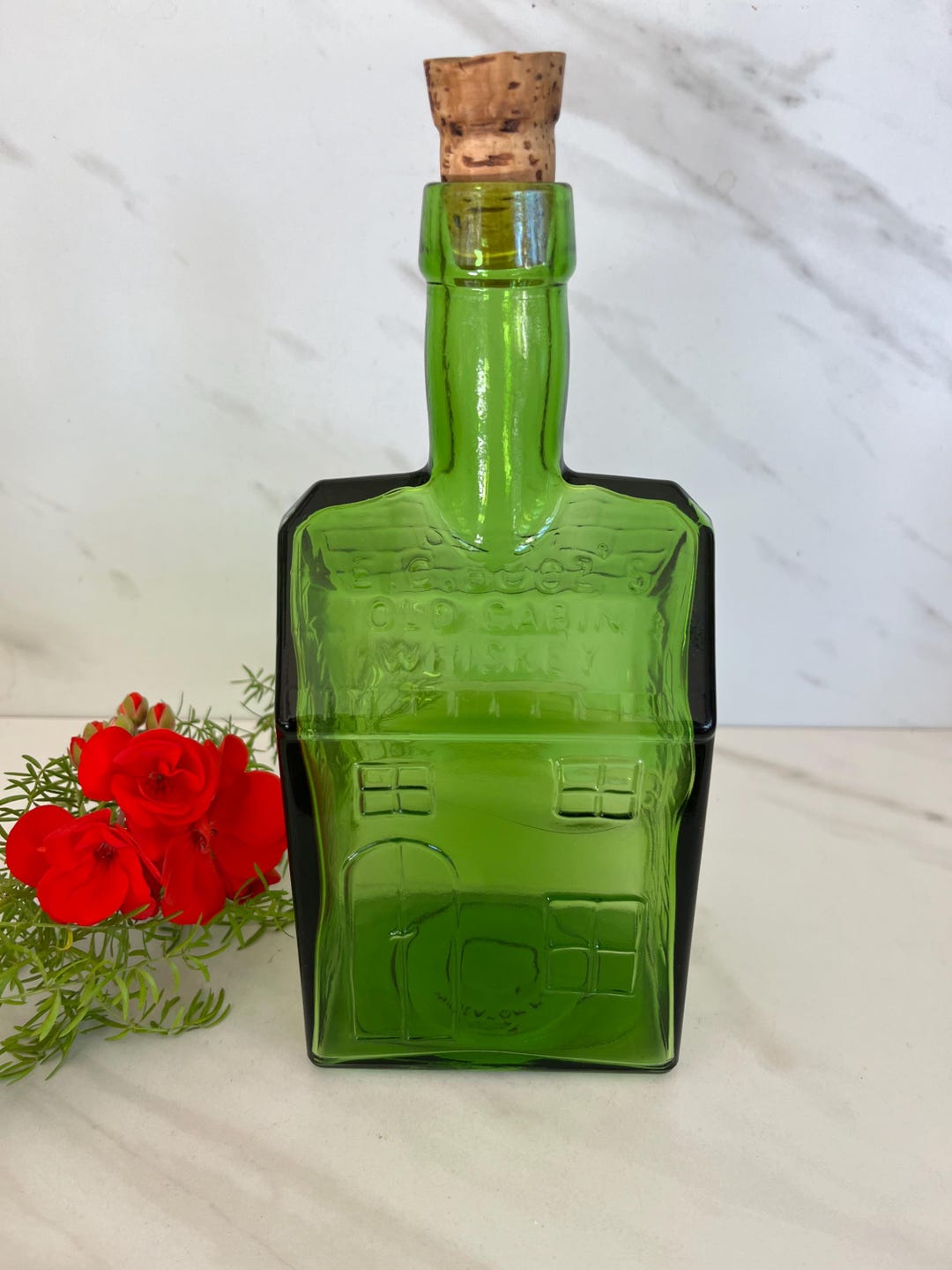 Old Cabin Whiskey Green Glass Wheaton Glass Company Log Cabin Bottle ...