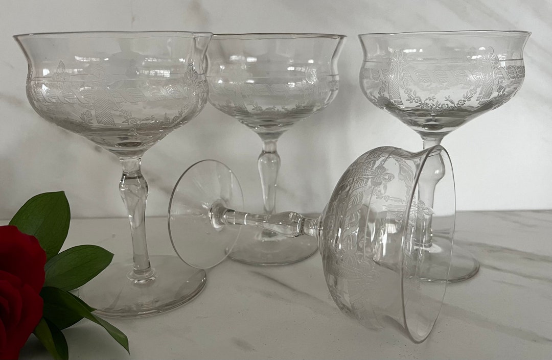 Tiffin Needle Etched Classic Vintage Crystal Coupe Bonnet Cup Sherbet ...