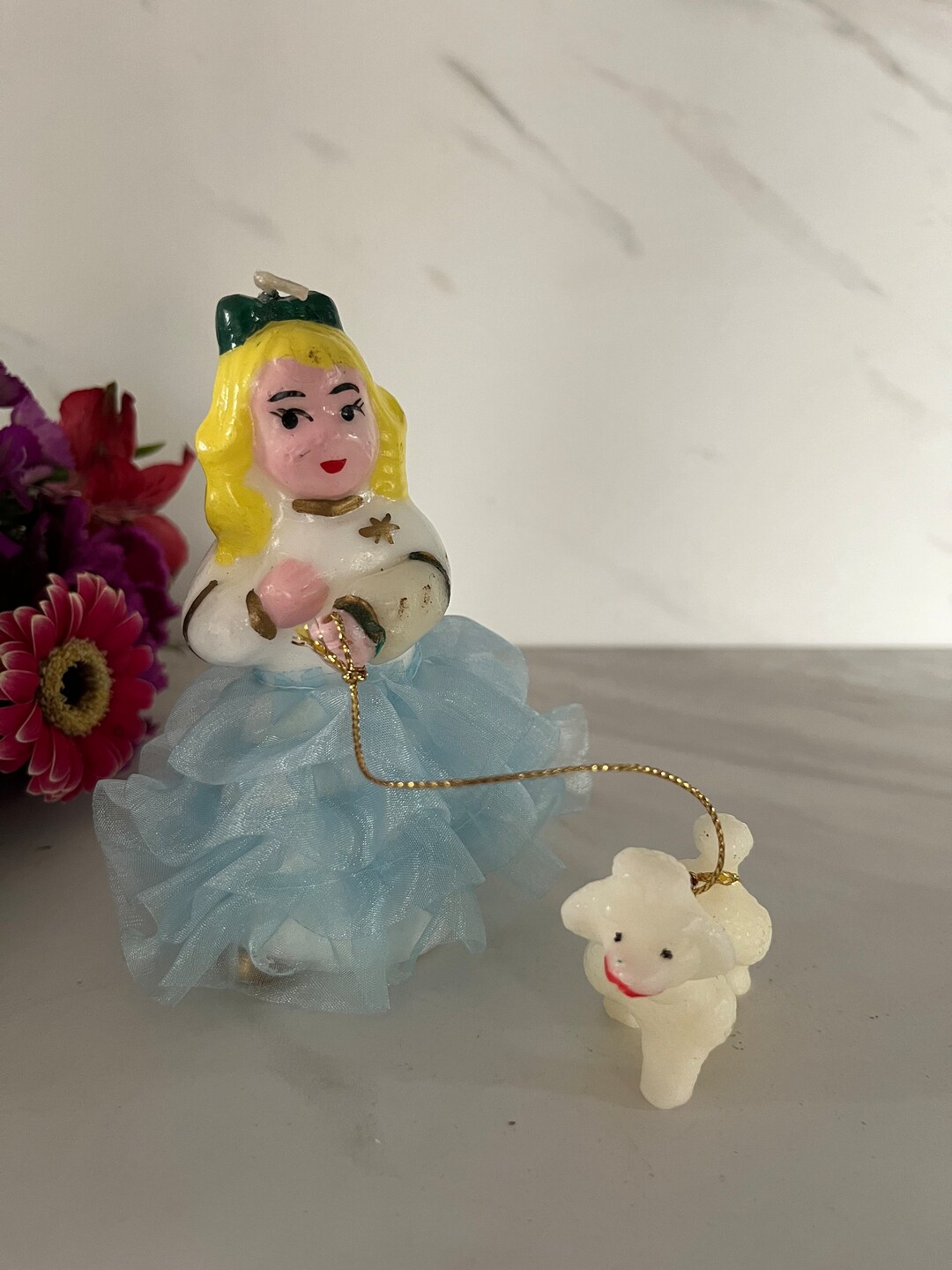Vintage Wax Candle Figurine With Poodle. Girl Walking Poodle. Gurley ...