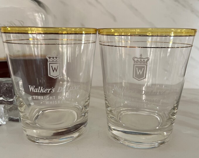 Vintage Walkers Deluxe Stright Bourbon Low Ball Whiskey Glasses With ...