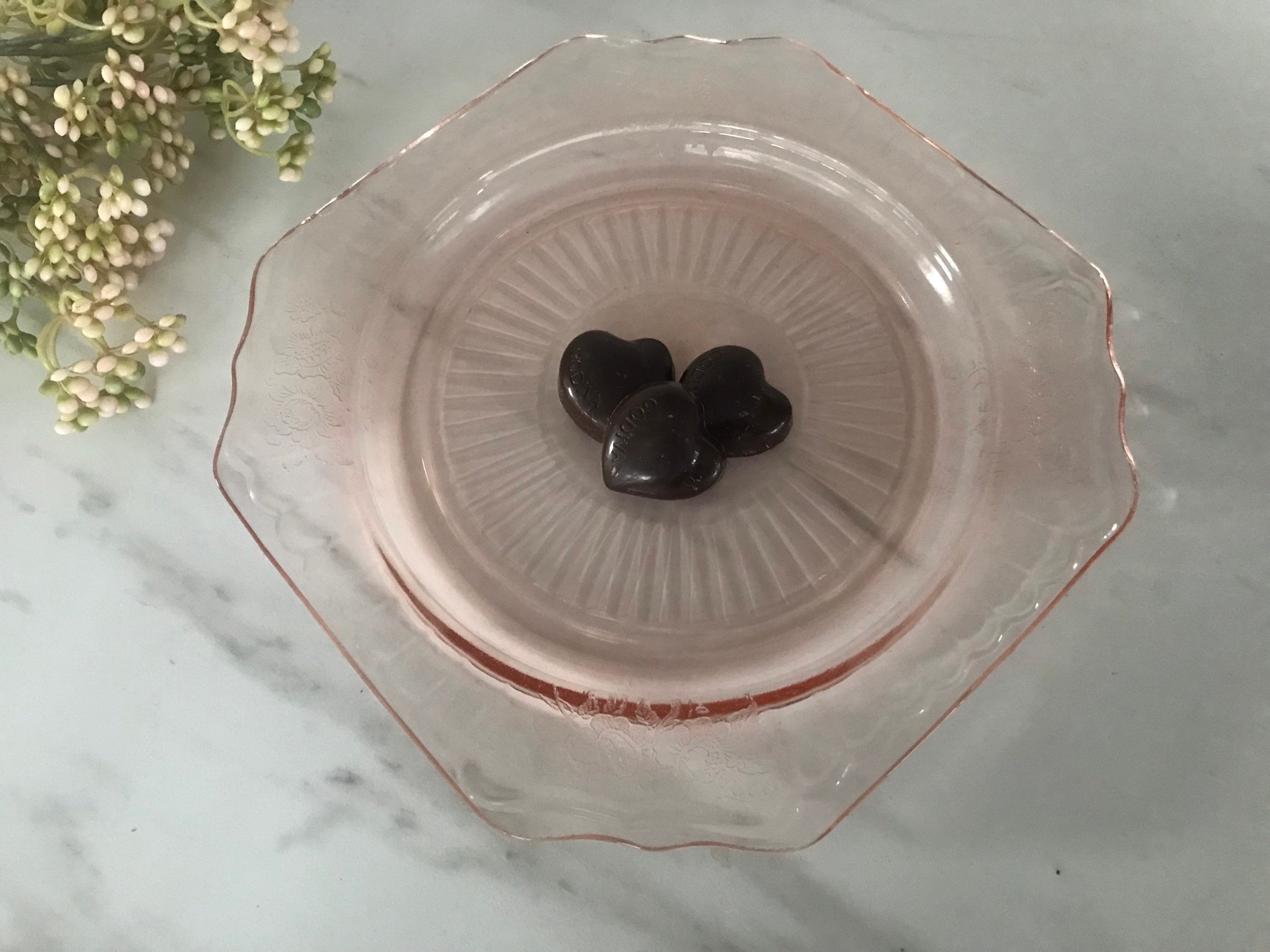 Pink Depression Glass Square Serving Plate With Scalloped | Etsy