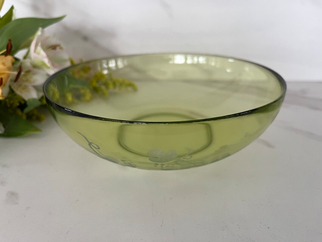 Retro Vintage Green Garnish Bowl or Dip Bowl. Frosted Flower Graphics ...