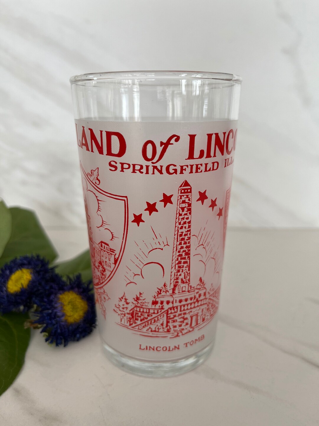 Lincoln Souvenir Glass. Land of Lincoln Springfield Illinois. Frosted ...